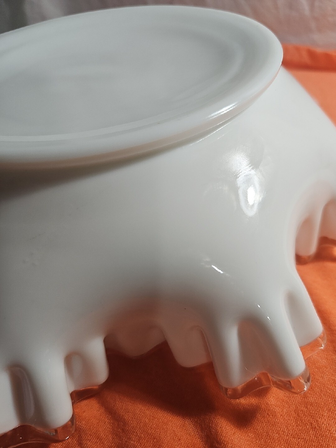 Large Fenton White Ruffle Silver Crest Serving Bowl | eBay