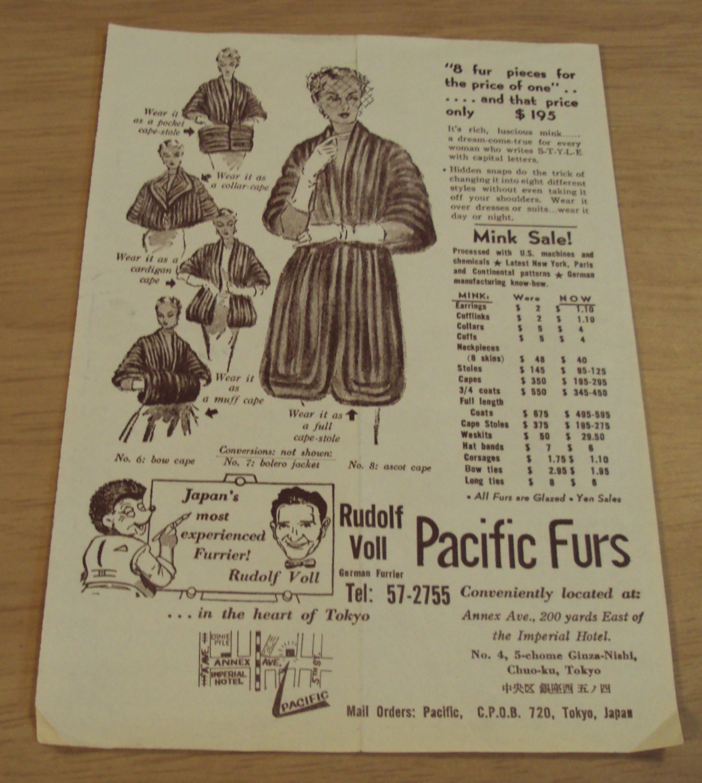1950's Mink ADVERTISING Flyer~"PACIFIC FURS" Rudolf V… - Gem