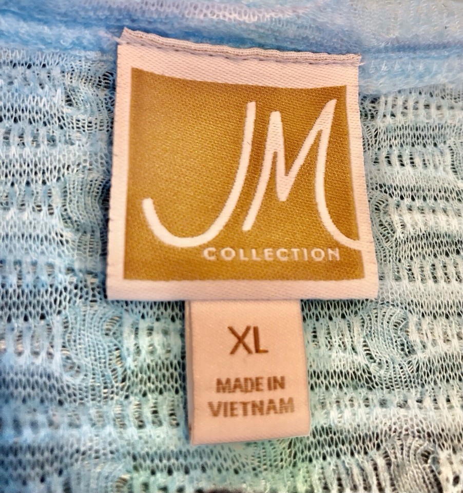 JM COLLECTION WOMENS SIZE XL TOP LIGHTWEIGHT KNIT MULTI BLUE FLORAL W ...