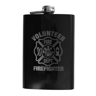 8oz BLACK Volunteer Firefighter Logo Flask | eBay