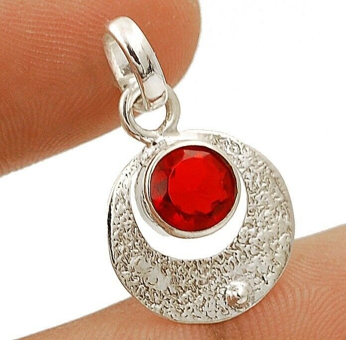 Natural Fire Garnet 925 Solid Sterling Silver Pendant Jewelry 1" Long ...