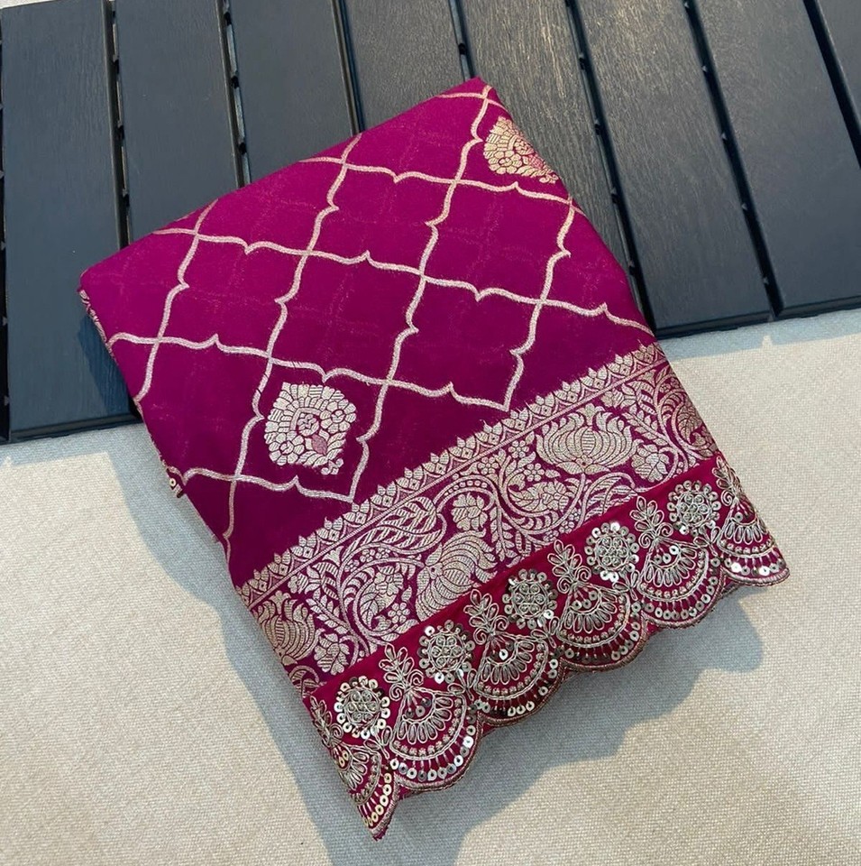 Luxury Khadi Pattu Crepe Silk Saree, All-Over Zari Design, Scalloped ...