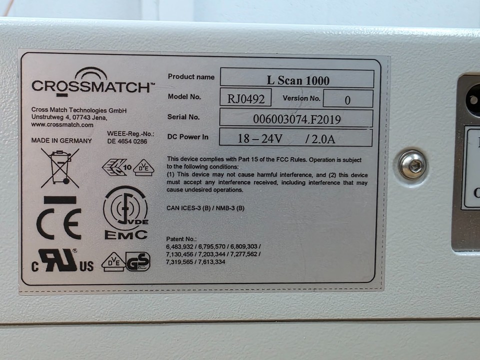 CROSSMATCH L SCAN 1000 RJ0492 FINGER - PALM SCANNER /UNTESTED (5516)🍁 ...