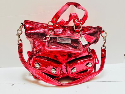 Coach Purse Bag Hand Shoulder Red Poppy Sequins Metallic Authentic ...