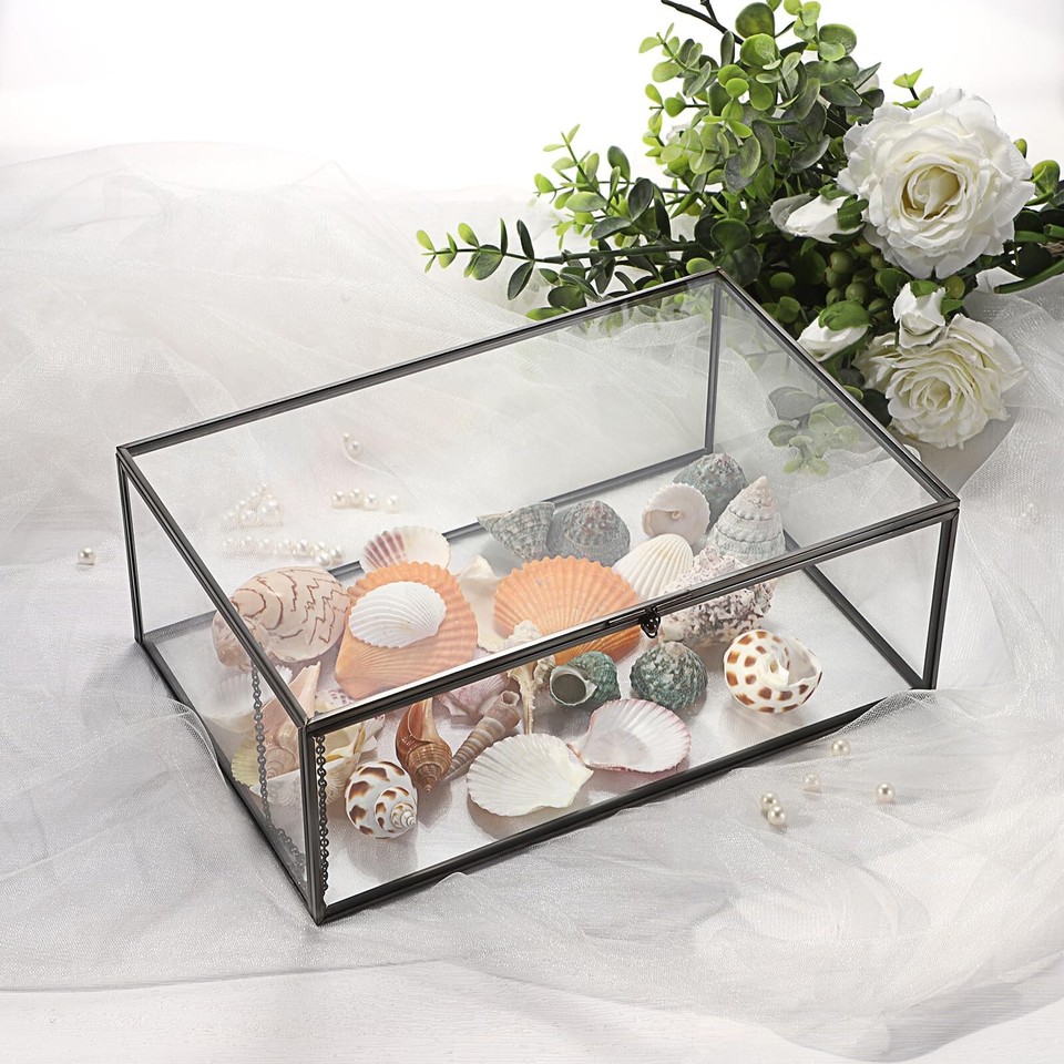 Hipiwe Vintage Glass Box with Lid - Rectangle Jewelry Display Organizer ...