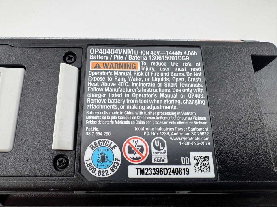 RYOBI [OP40404VNM] GENUINE 40V 4AH LITHIUM-ION RECHARGEABLE BATTERY | eBay