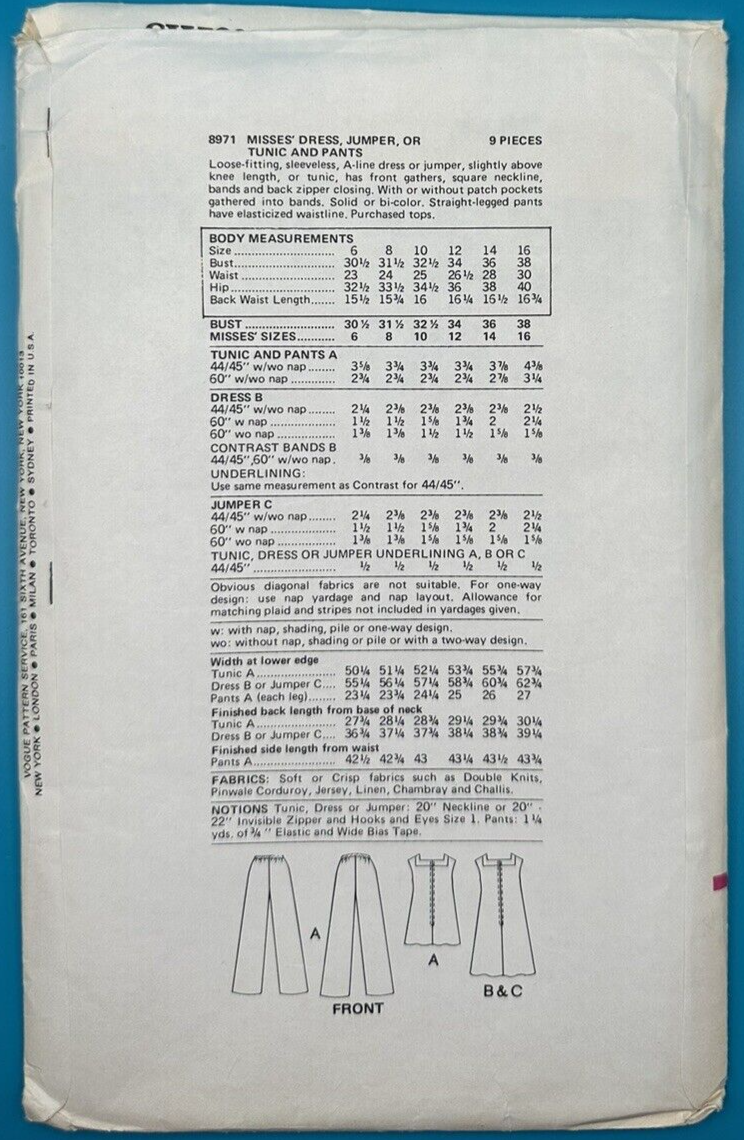 Maternity Design Jumper Slacks Pattern Vogue 8971 Vintage 1970's Size ...