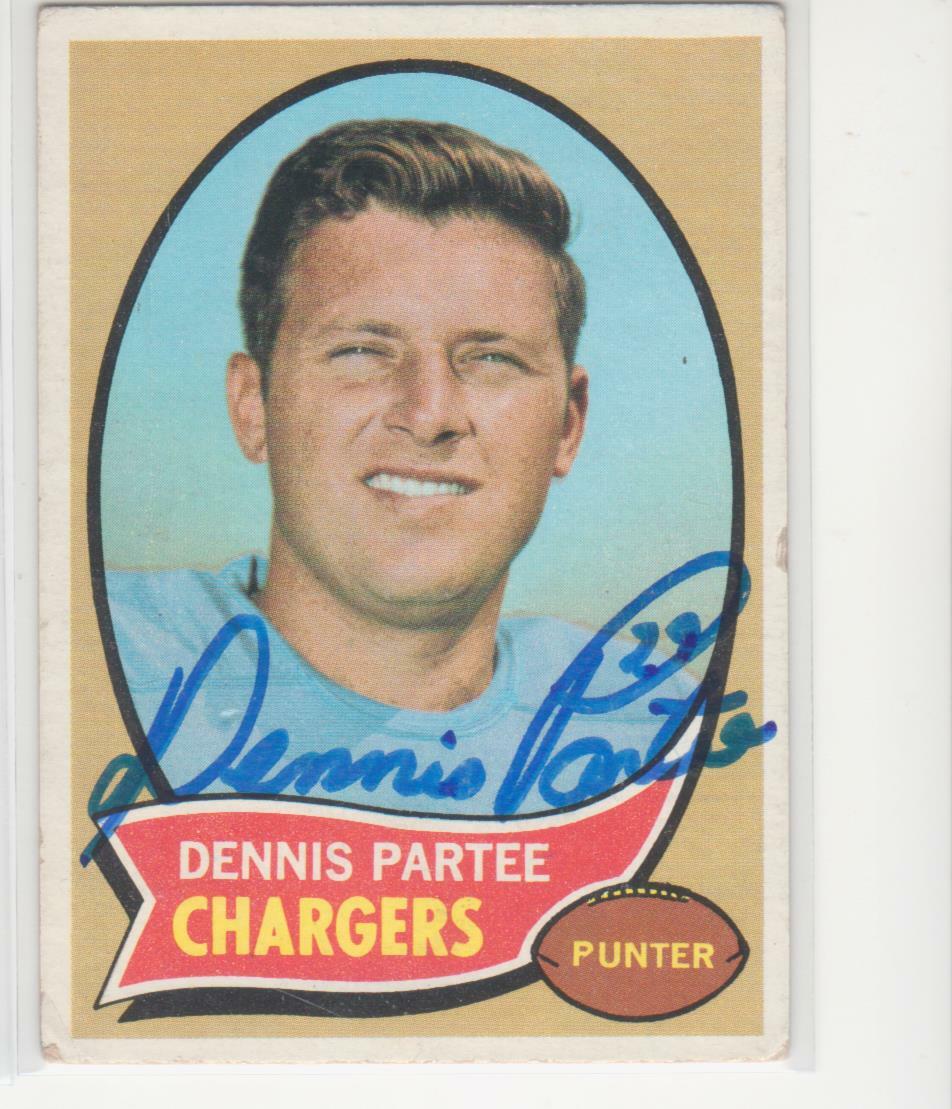 DENNIS PARTEE SAN DIEGO CHARGERS 1970 TOPPS #185 AUTOGRAPHED CARD ROUGH ...