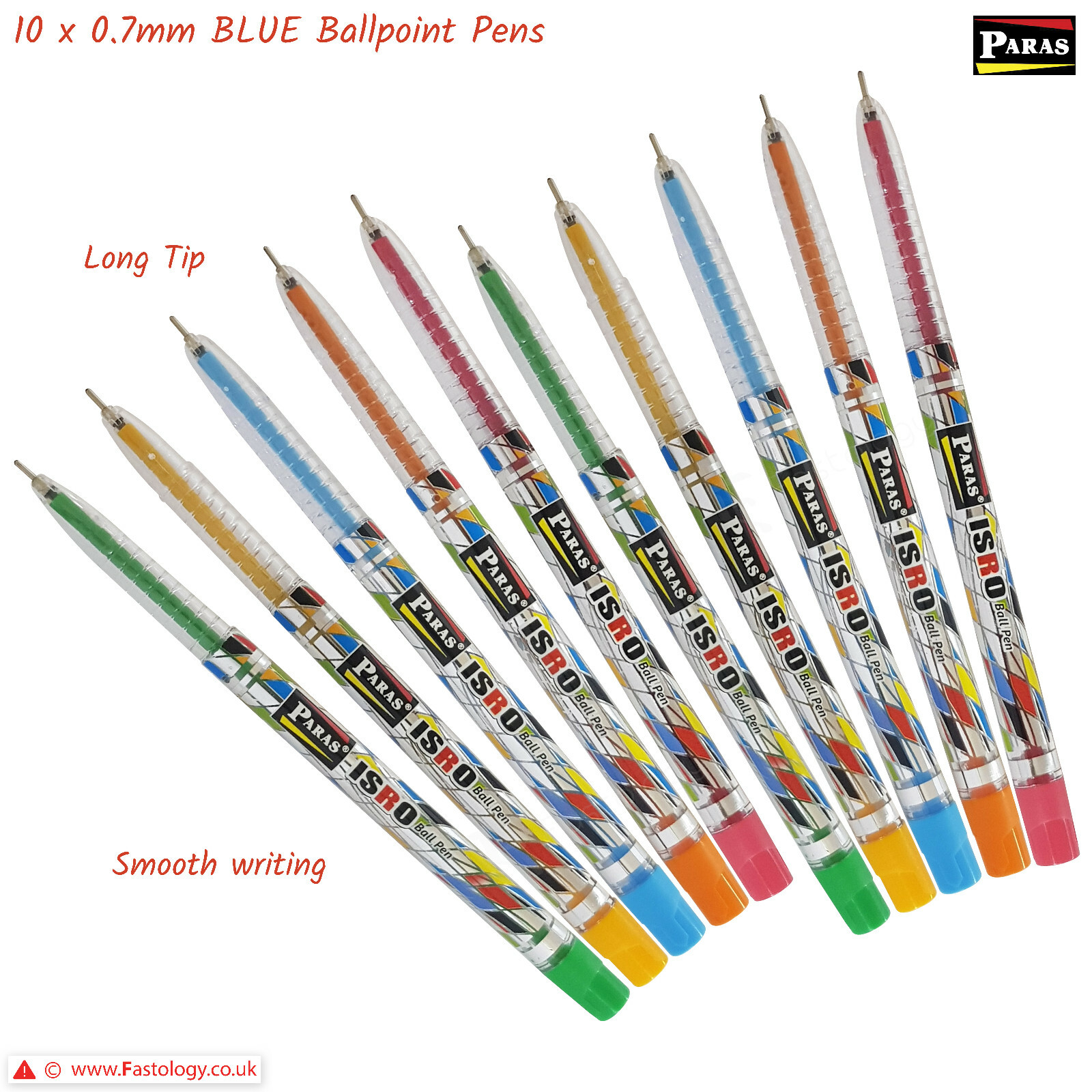 BLUE Ballpoint Pens 0.7mm Fine Long Point PARAS Ball Pen School Office ...