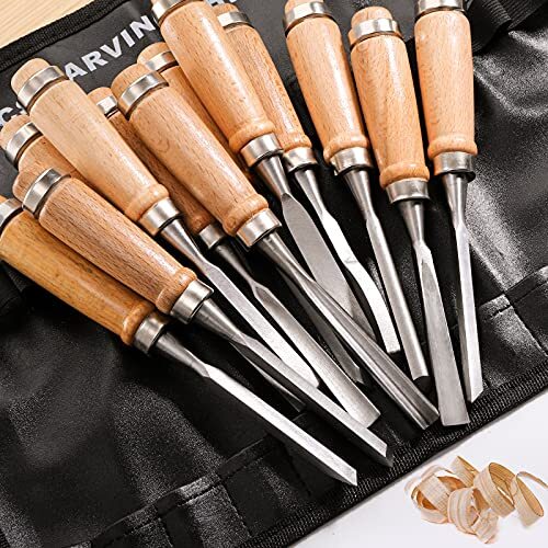 12 PCS Wood Carving Tools Gouges Woodworking Chisels Full Size Wood ...