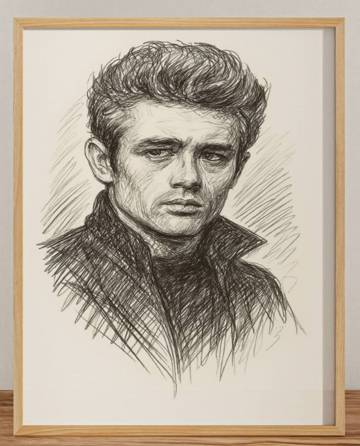 JAMES DEAN DRAWING PRINT PORTRAIT SKETCH 8" x 10" JAMES DEAN PRINT WALL ...