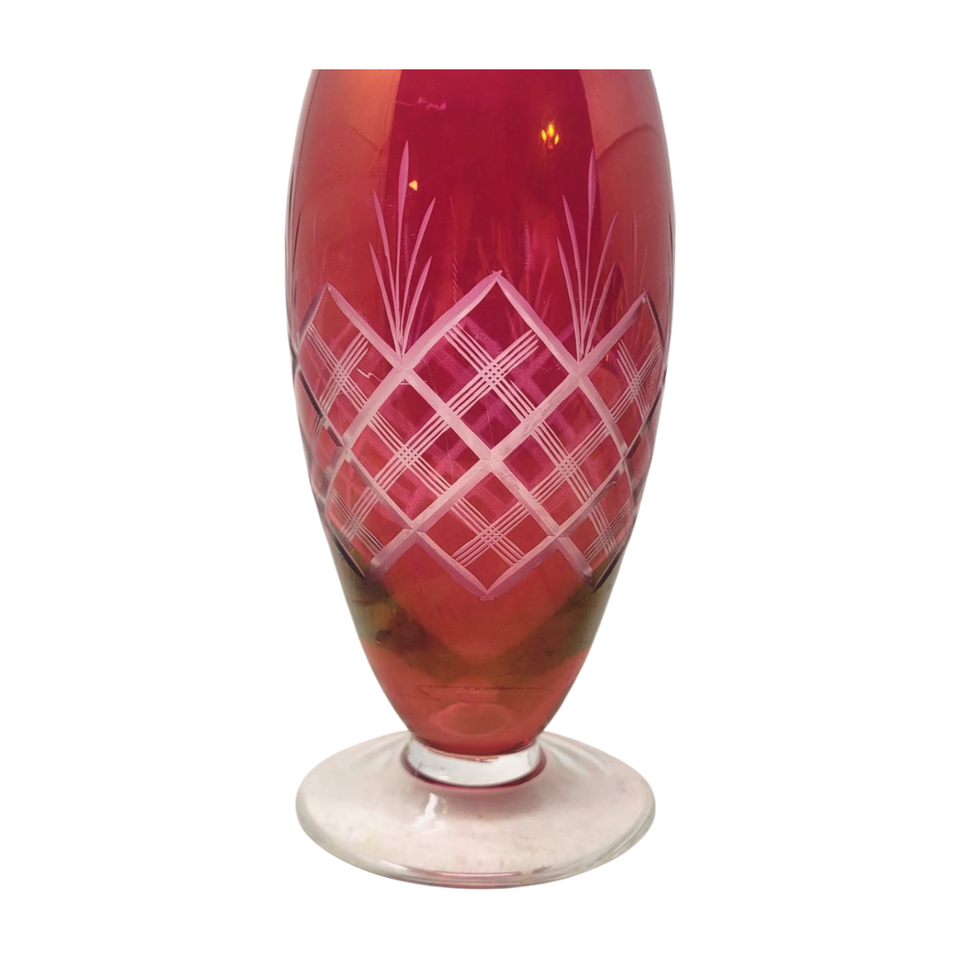 Bohemian Cranberry Ruby Red Etched Cut to Clear Footed Decanter ...