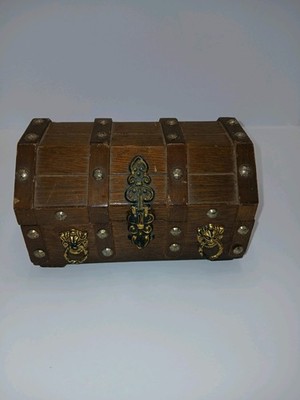 Vintage 70's Wood Pirate Treasure Chest Red Velvet Lined Lions Head ...