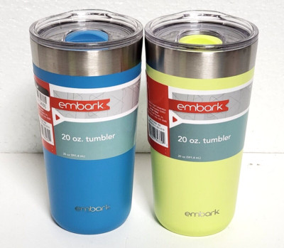 Embark 20 oz Stainless Steel Lidded Tumbler 2pk Hot & Cold Travel Mugs ...