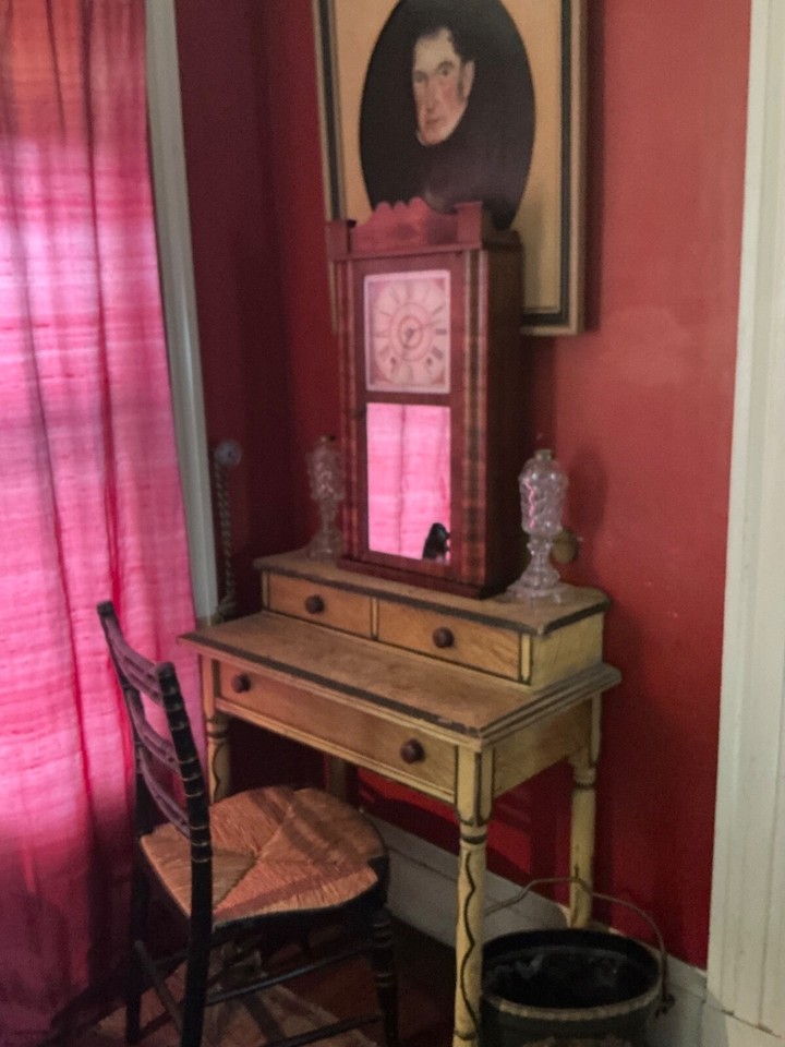 Ca 1840 Wooden Works Mahogany Shelf Clock w Mirror ~Jonathon Frost ...