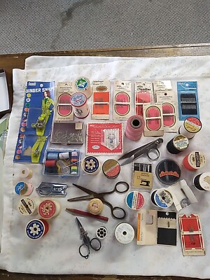 Sewing Lot Of Misc Items Scissors Thread Sewing Needles Snaps | eBay