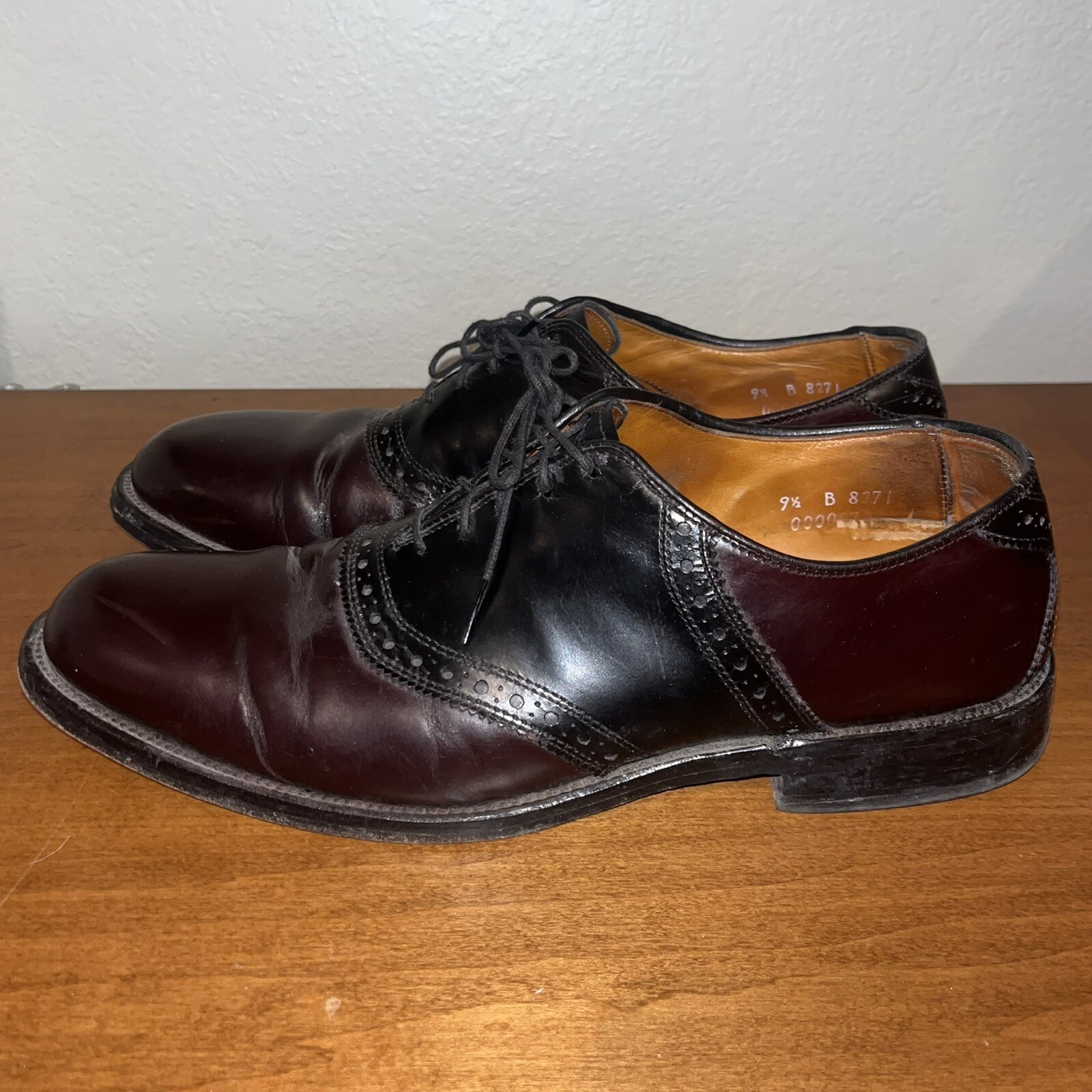 Allen Edmonds Shelton Burgundy/Black Two Tone Saddle Oxford Dress Mens ...