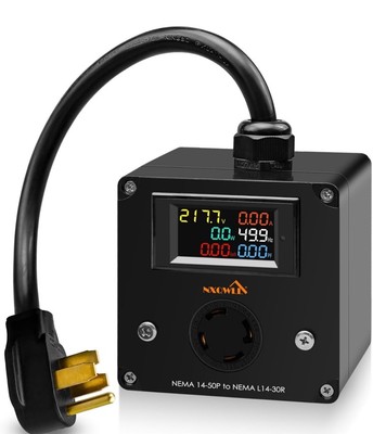 30A AC Power Meter, 240V NEMA 14-50P to NEMA 14-30R LCD Display Digital ...
