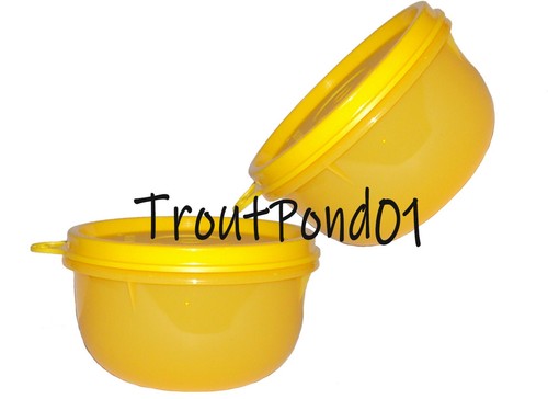 Tupperware Ideal Little Bowls Set 2 Yellow Matching Lid Small 8 Ounce ...