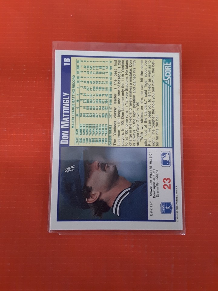 1991 SCORE BASEBALL SINGLES DON MATTINGLY. # 23 | eBay