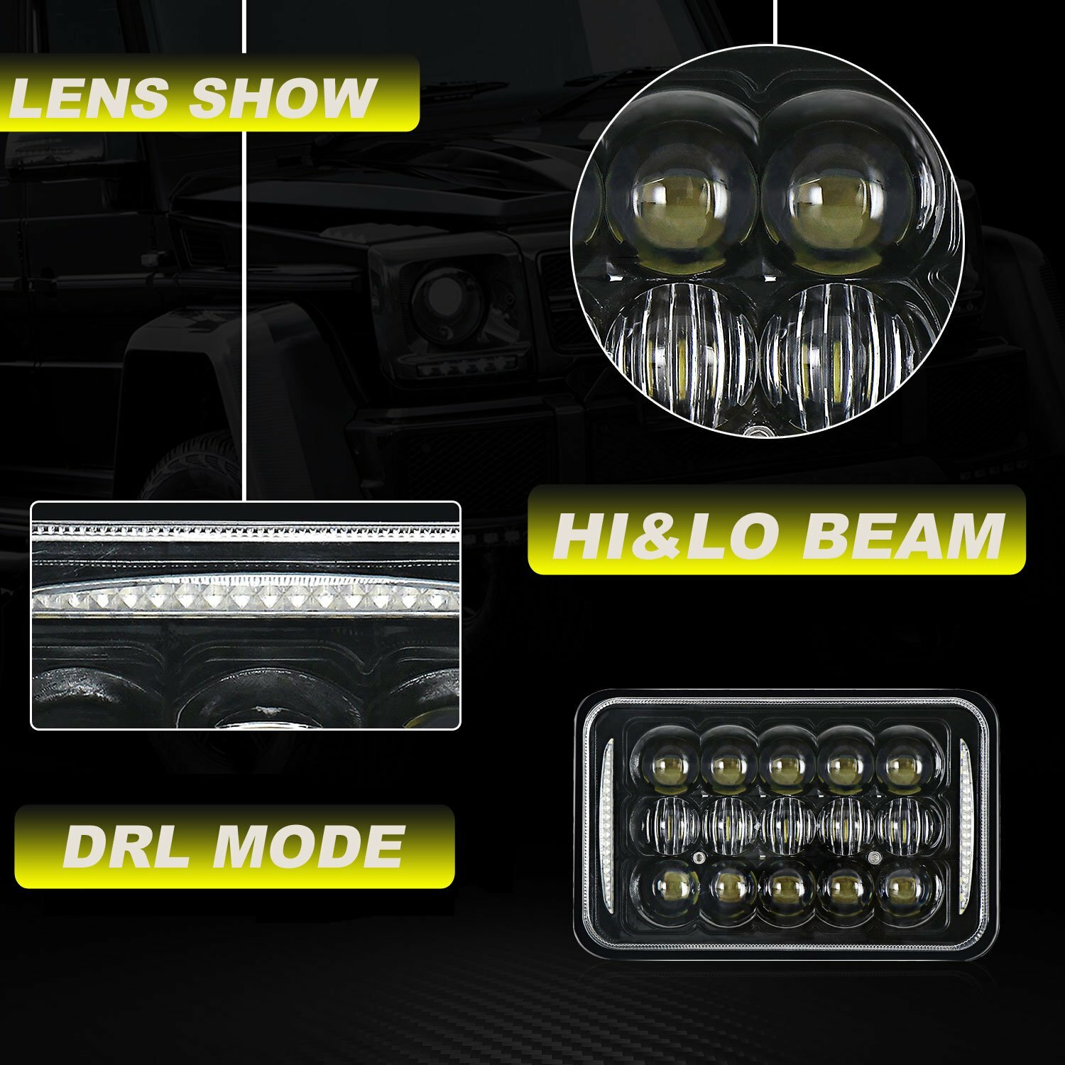 2pc 4x6'' LED Headlights Hi/Lo Beam DRL Bulbs 60/80 Series H4656/H4651 ...