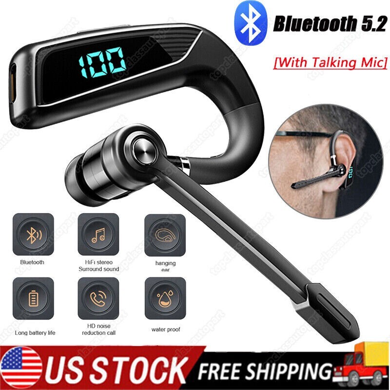 Bluetooth 5.2 Earpiece Wireless Headset Driving Trucker Earbuds Noise ...