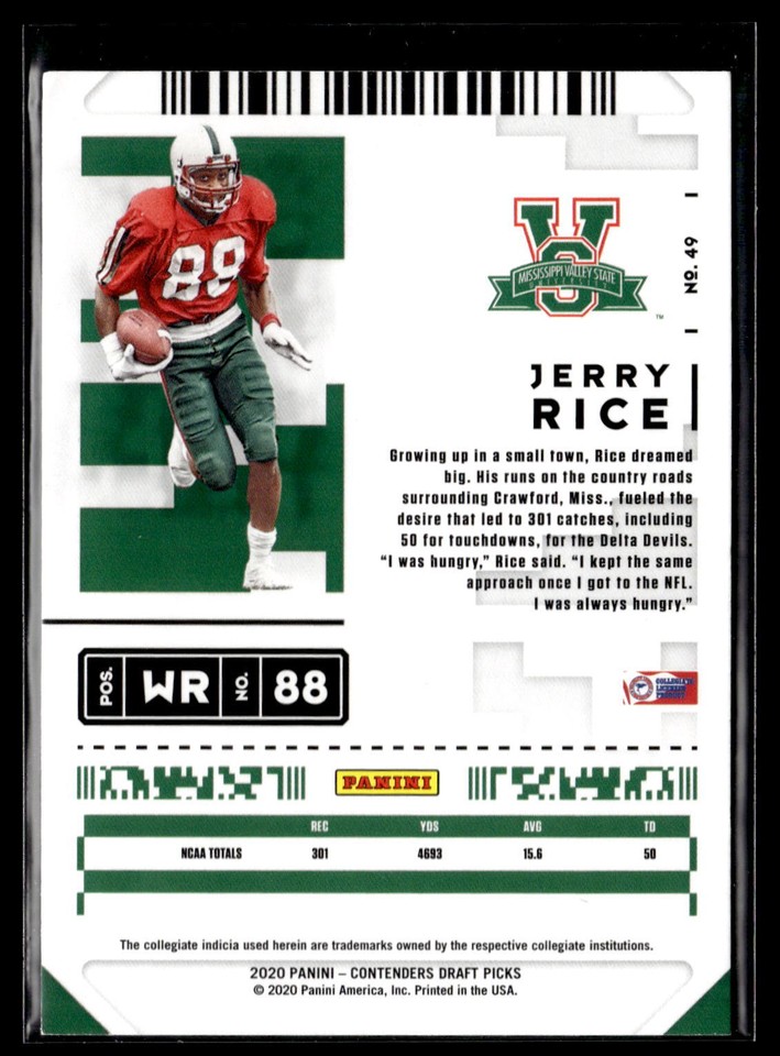 2020 Panini Contenders Draft Picks #49 Jerry Rice NRMT or Better | eBay