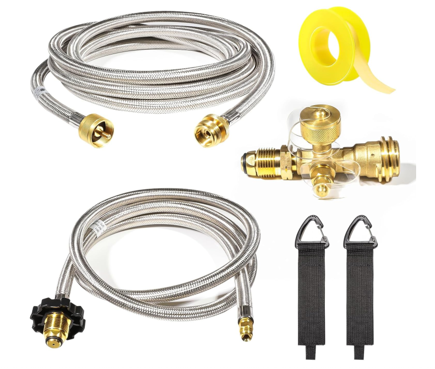 Extend a Stay RV Propane Kit, Propane Brass Tee 4 Port with 5 ft and 12 ...