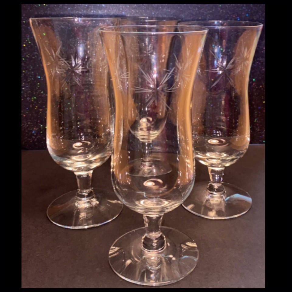 MCM Atomic Star Glass SET OF 4 Six Point Star SUSQUEHANNA Stem Glasses ...