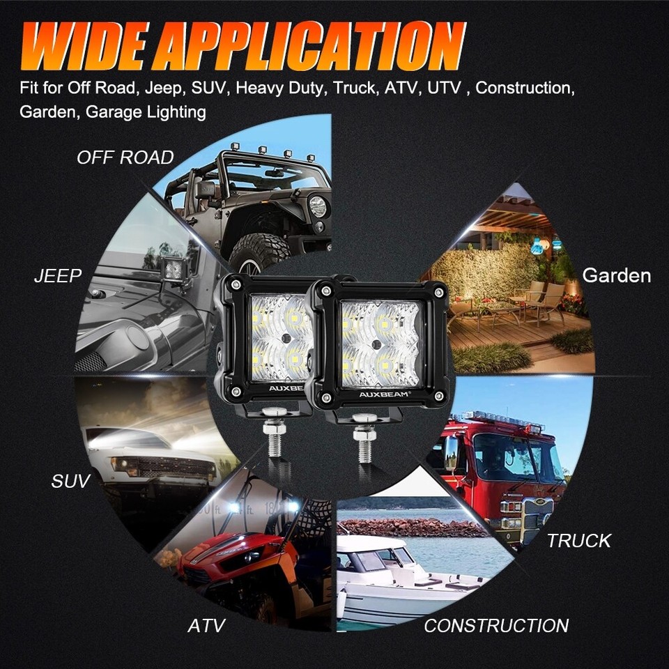 AUXBEAM 3"inch LED Light Bar Work Flood Pods Driving Lamp for Polaris ...