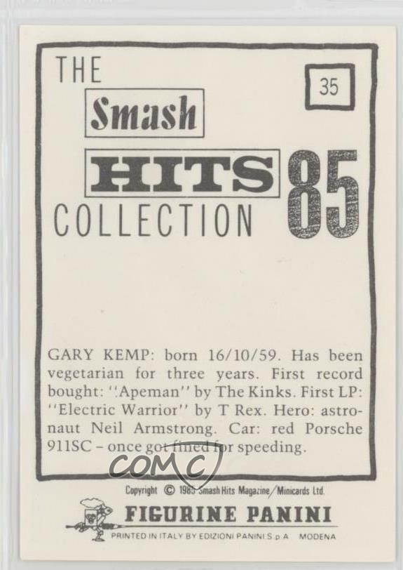 1985 Panini The Smash Hits Collection Gary Kemp #35 s5q | eBay