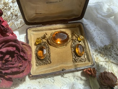 Antique Art Deco 1920s-1930s Amber Czech Glass Jewelry Set | eBay