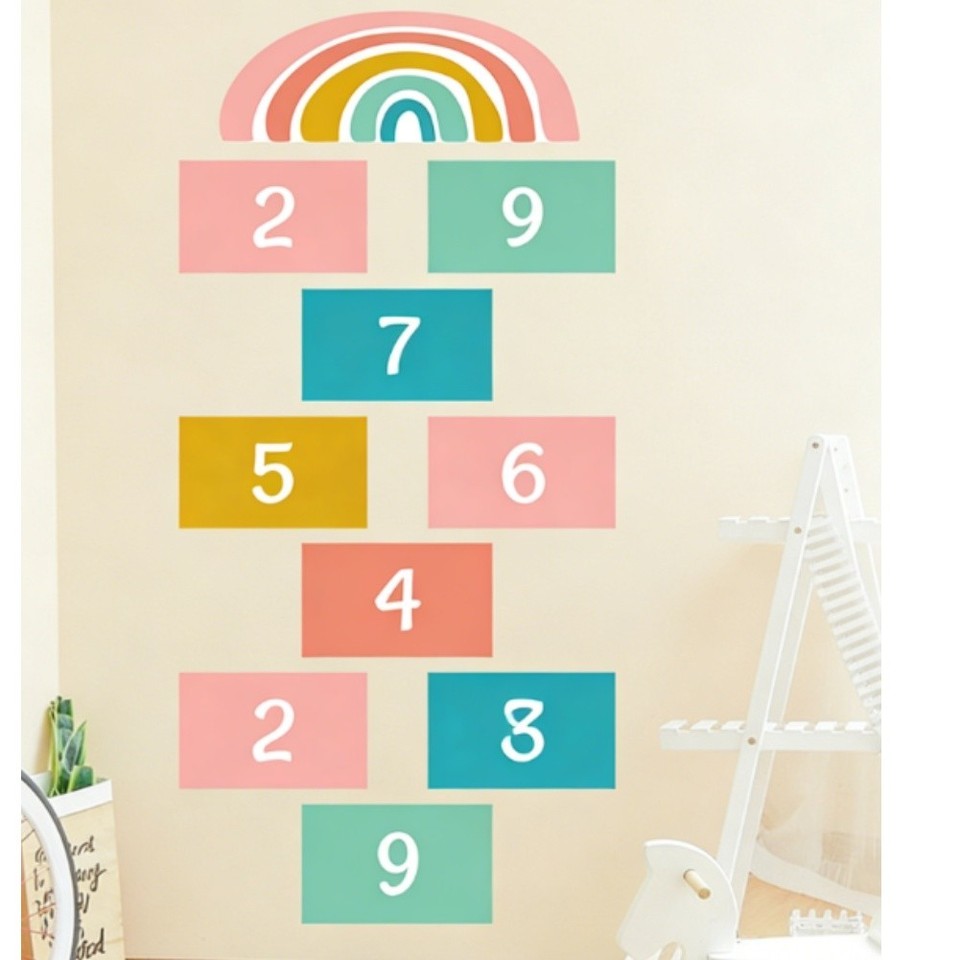 Easy Apply Number Wall Stickers Colorful Squares for Living Room Decor ...