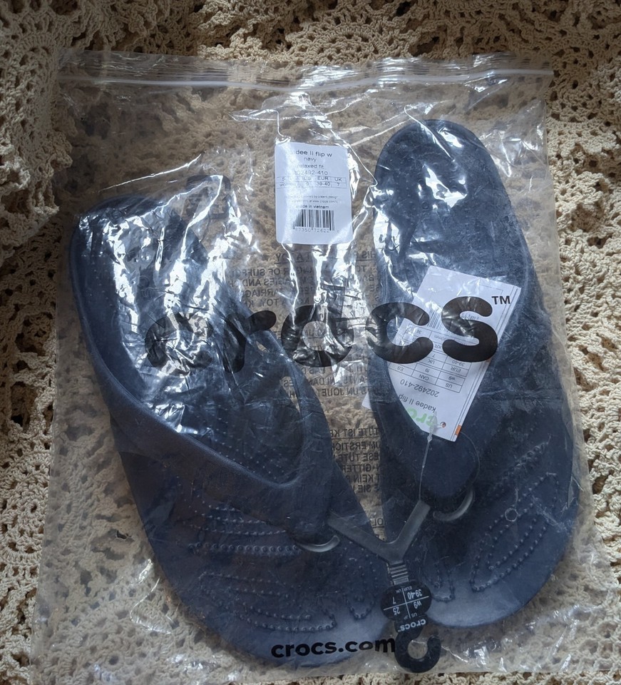 Iconic Crocs Comfort Kadee II Flip Flops Sz 9W Navy Blue 202492-410 NEW ...