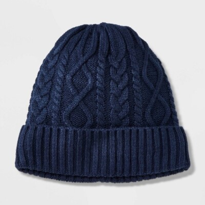 Men's Cable Lined Beanie - Goodfellow & Co™ Navy Blue One Size | eBay