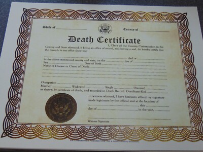 Authentic Looking Novelty Death Certificate. CREEP OUT YOUR FRIENDS ...