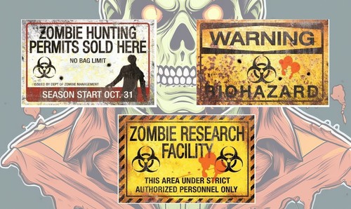 Halloween Tin Signs Biohazard Zombie Research Set of 3 Bloody Haunted ...