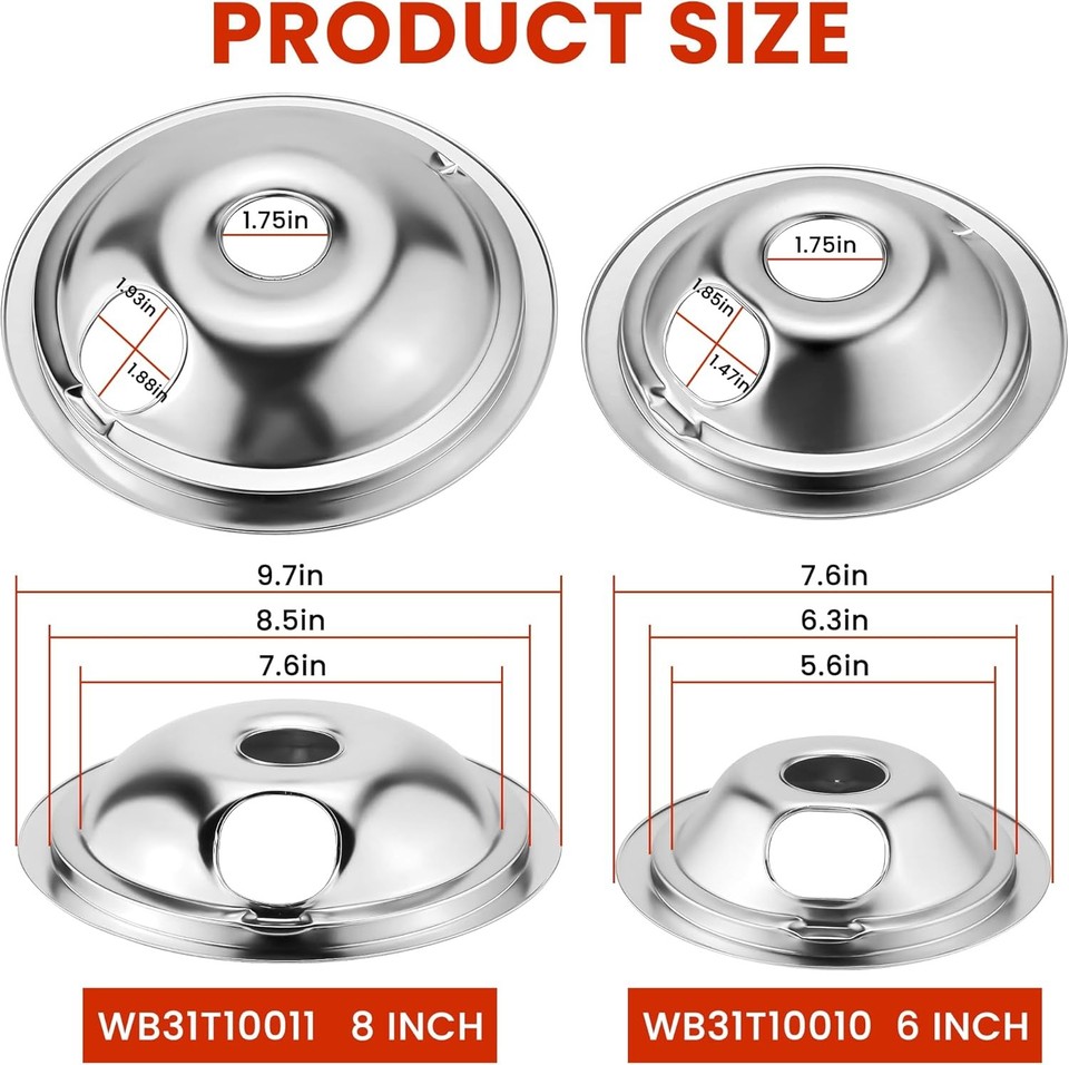 AMI PARTS Stove Drip Pan Burner Kit - WB31T10010 & WB31T10011 Porcelain ...