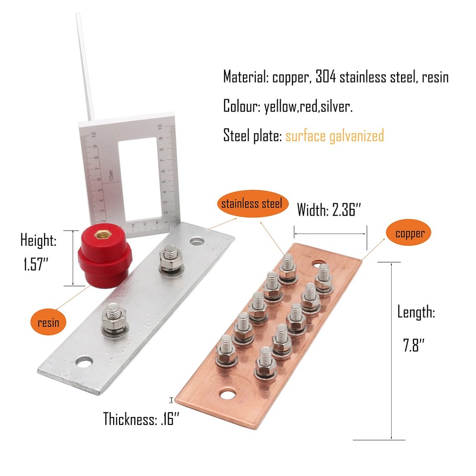 Copper Ground Bar Kit with 10 Terminal Positions for Electrical Panel ...