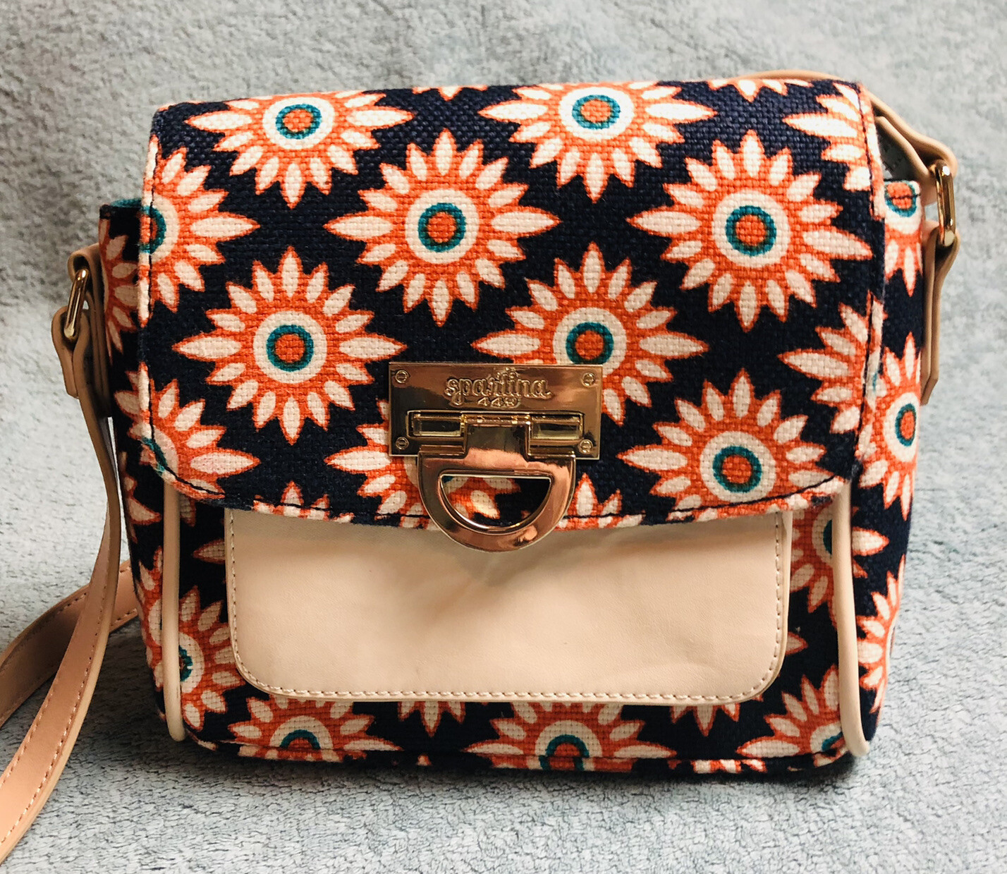 Spartina 449 Crossbody Purse, Linen/Leather, Blue/Mul… - Gem