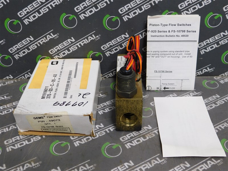 NEW GEMS Sensors 49073 Flow Switch .5 - 20GPM FS-10798 20VA 50-240VAC ...