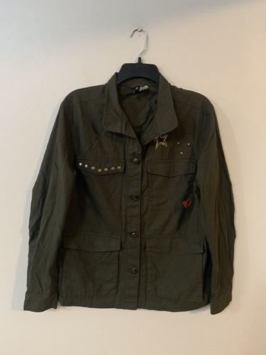 Women’s Size 6 Jacket By H&M Divided Color Green Button Up 100% Cotton ...