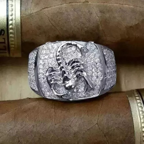 2Ct Round Cut Lab Created Diamond Men's Animal Scorpion Ring 925 ...