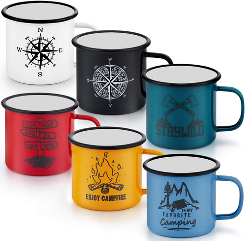 Enamel Camping Mugs Set 16 Ounce (Pack of 6), Coffee Camp Enamel Tea ...