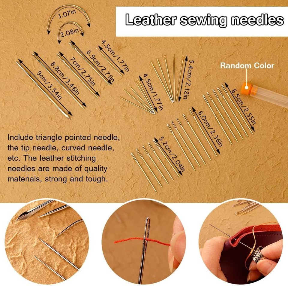 Leather Sewing Kit 59pcs Hand Sewing Heavy Duty Waxed Thread Large-Eye ...