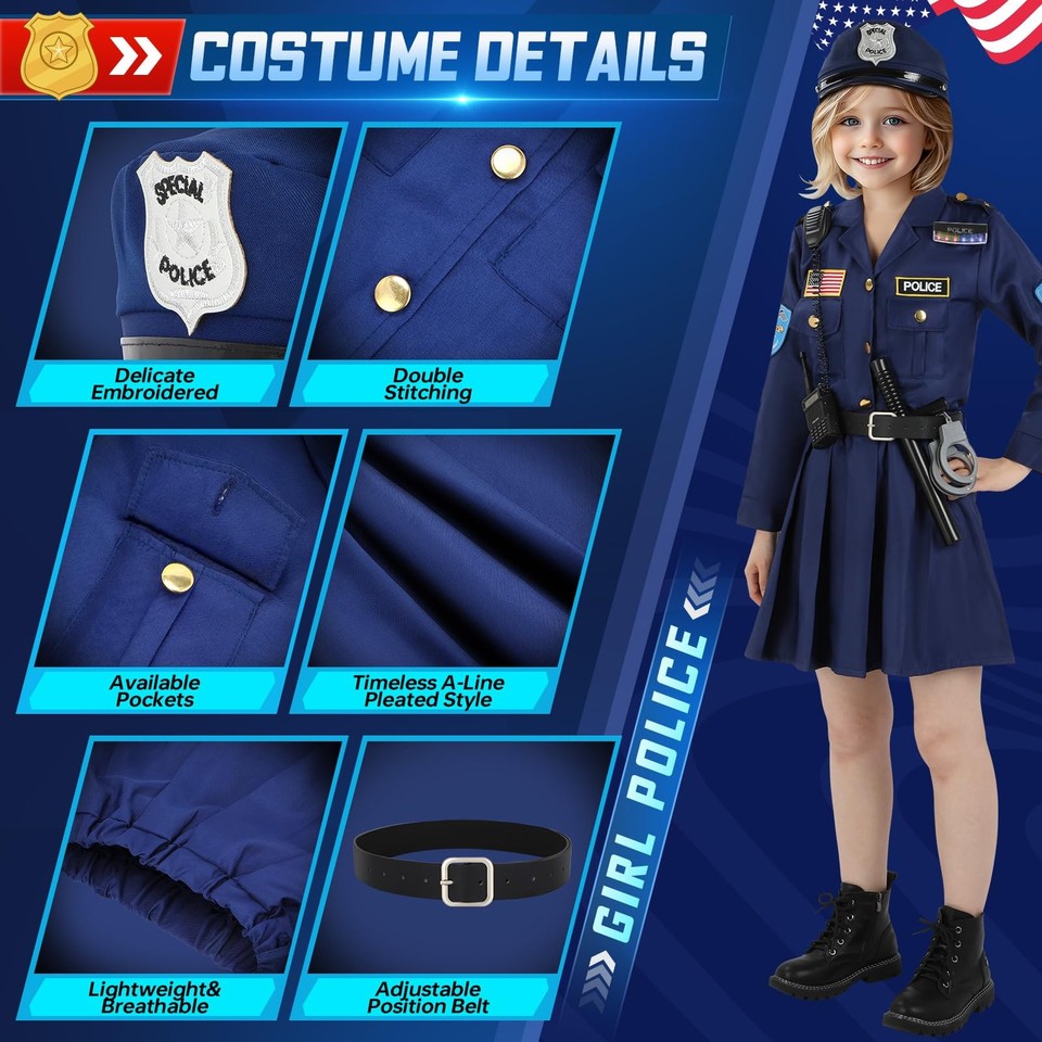 Luucio Police Officer Costume for Girls Police Costume for Kids with ...