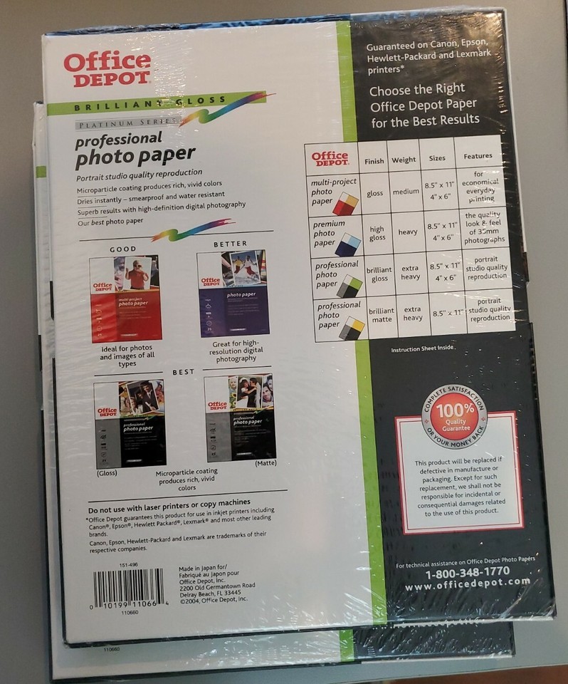 Office Depot Professional Photo Paper Brilliant Gloss 50 Sheet 8.5" x ...