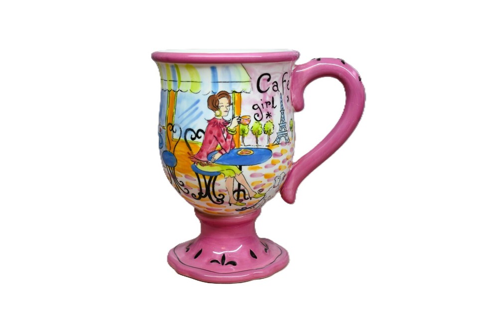 Jennifer Brinley Cafe Girl Mug Pink | eBay