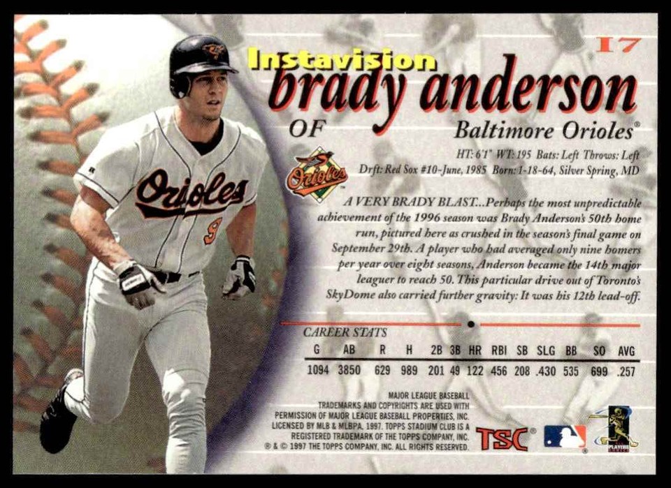 1997 Topps Stadium Club Instavision Brady Anderson Baltimore Orioles # ...