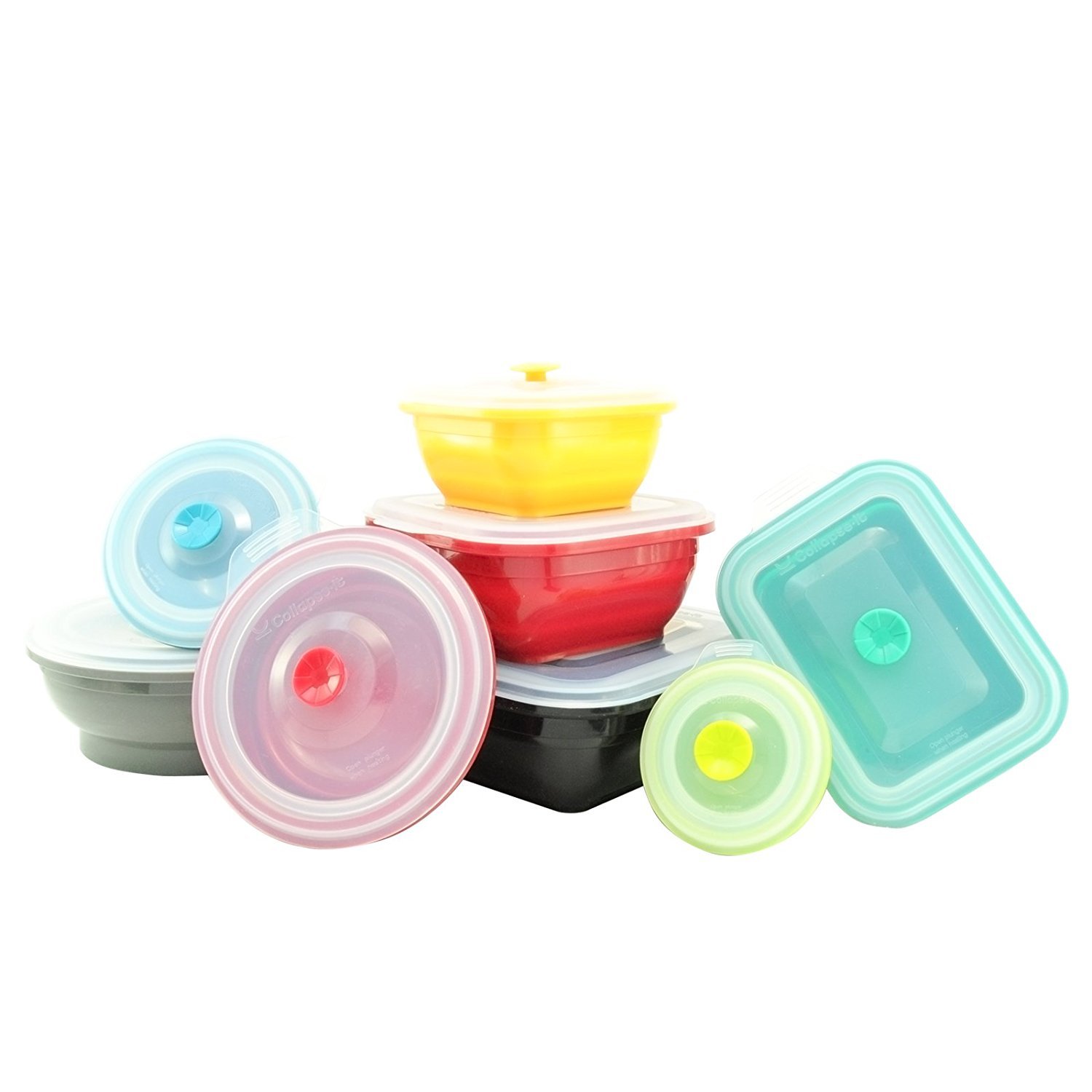 Collapse-it 4-Piece Silicone Food Storage Containers Black Rectangle ...